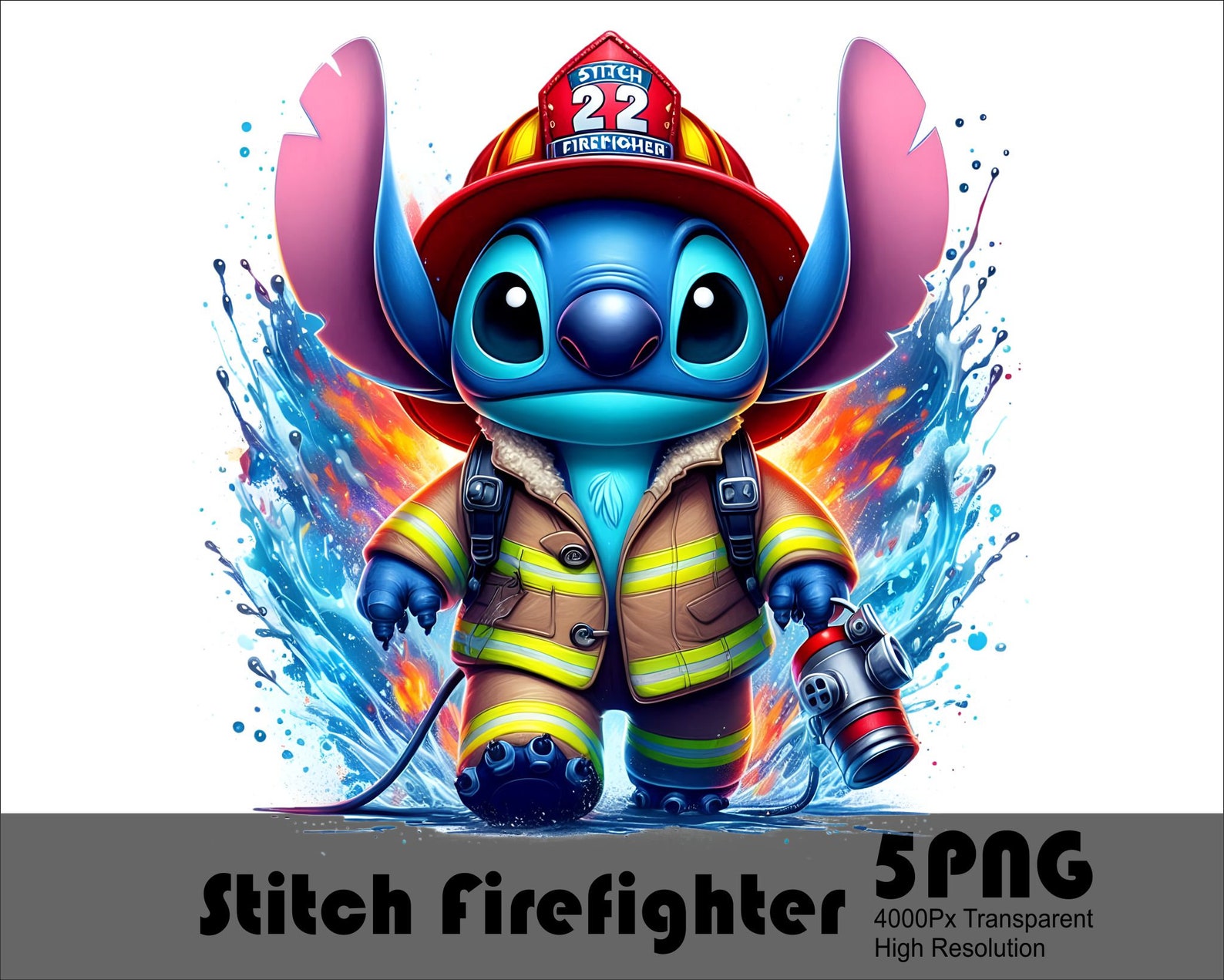 5 PNG Stitch Fireman Splash Watercolor Digital Design PNG File for ...
