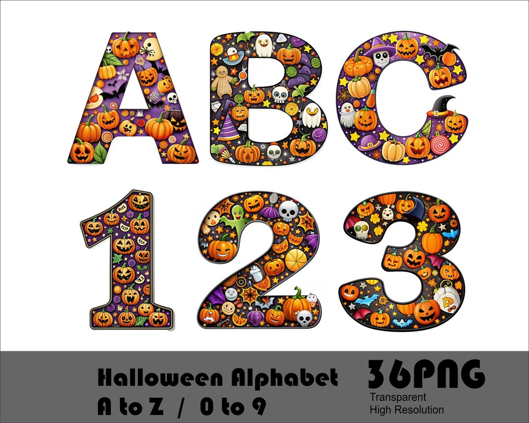 Png Spooky Halloween Font Alphabet Numbers Letters PNG File Pumpkin ...