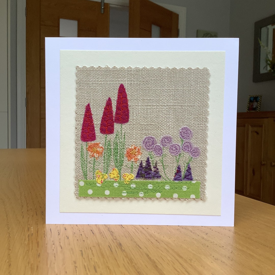 Sewn Fabric Cottage Garden , Wild Flower Garden, Textile Art Greetings ...