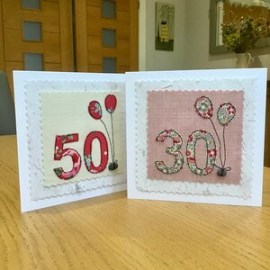 Sewn Fabric Appliqué Birthday Numbers, Handmade Greetings Card. - Etsy UK
