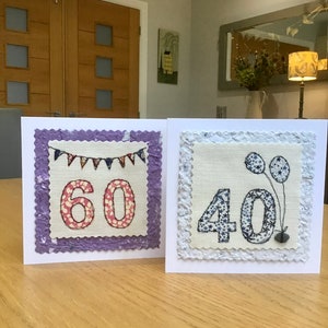 Sewn Fabric Appliqué Birthday Numbers, Handmade Greetings Card. - Etsy UK