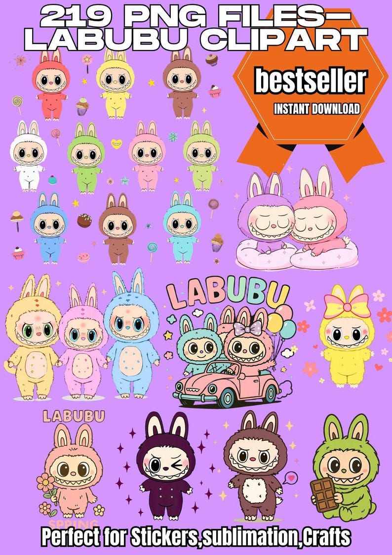 Paquete SVG de conejito Labubu / Clipart de monstruo lindo / Conejo ...