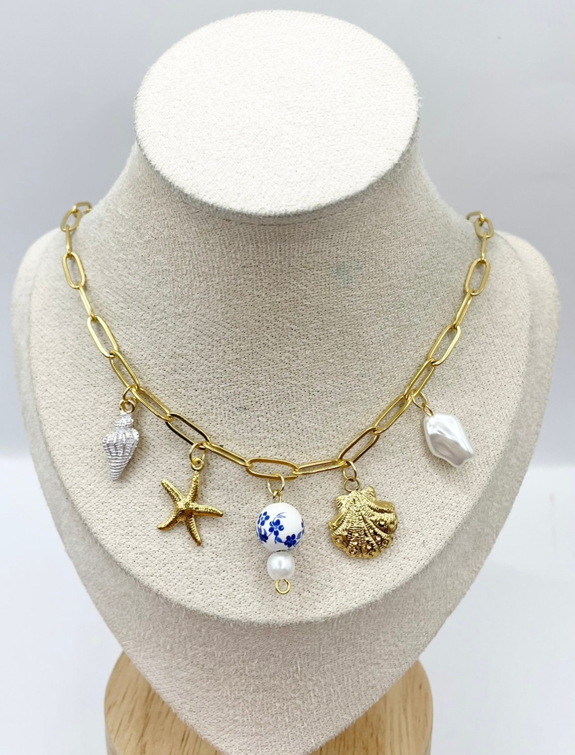 Collier Breloques Charms Grigri Acier Inoxydable Perle Céramique Étoile ...