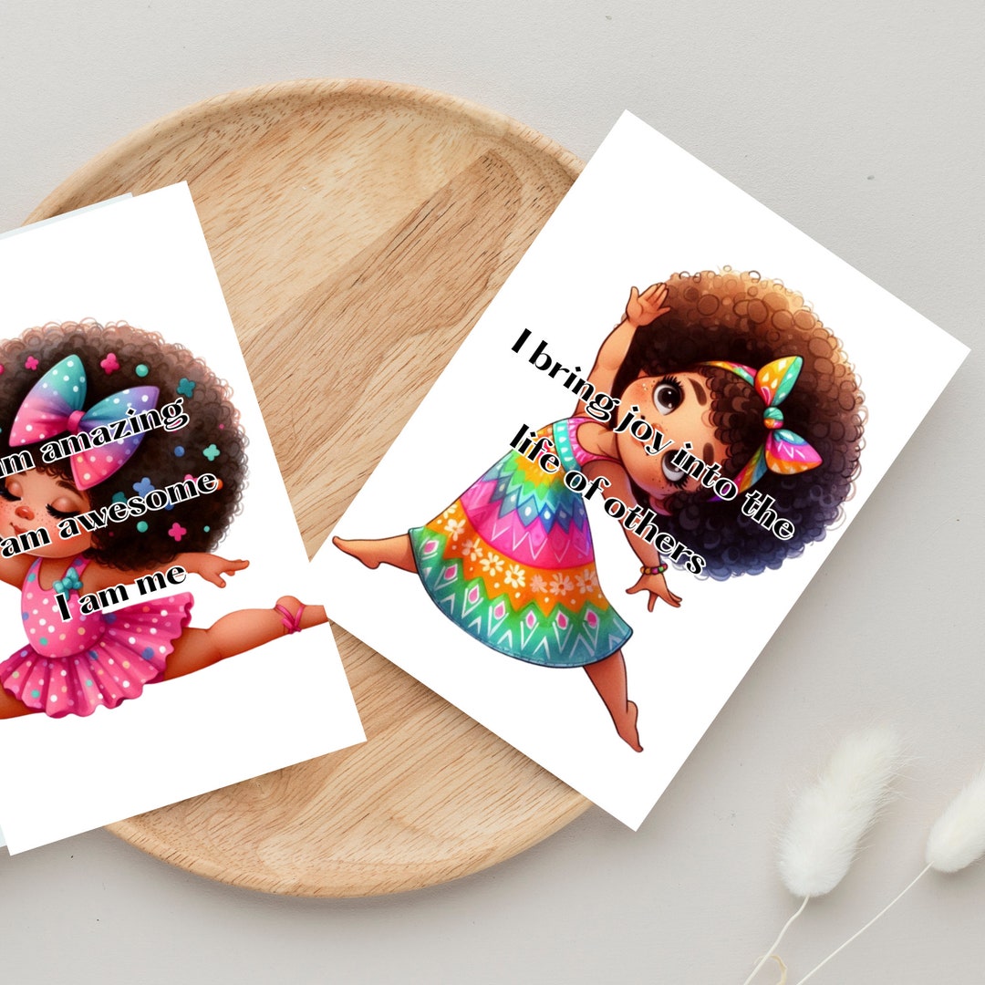 Afro Girl Affirmation Cards Yoga Poses Manifestation Vision Board Self ...