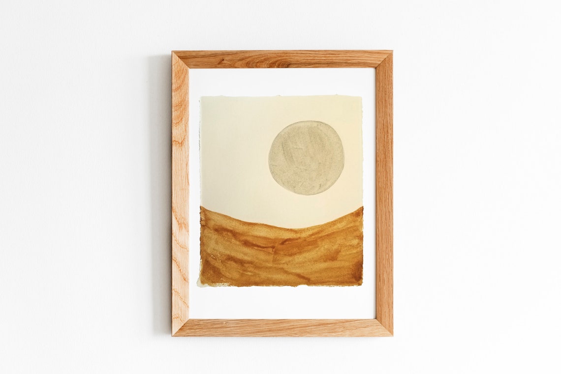 Desert Moon Art Minimalist Watercolor Painting Made With - Etsy