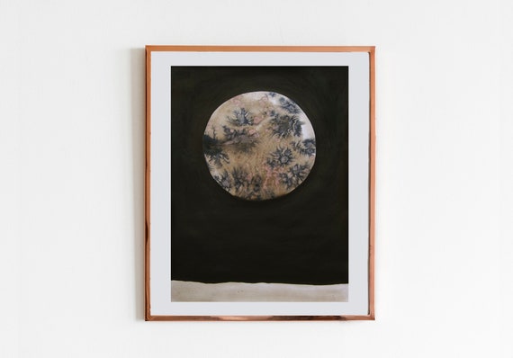 Moon Ink Drawing Original Art Dark Minimalist Art Homemade | Etsy