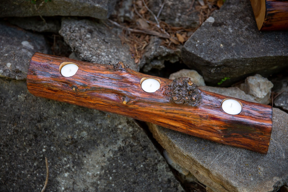 Rustic Tea Light Log - Etsy