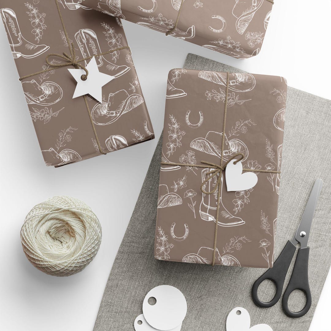 Taupe Cowboy Print Gift Wrap: Rustic Western Decor - Etsy