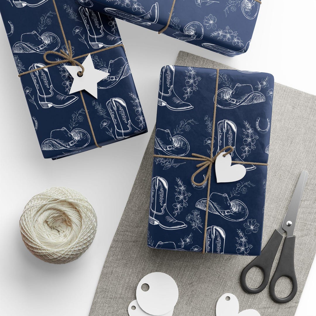 Navy Blue Cowboy Wrapping Paper | Unique Western Gift Wrap for ...