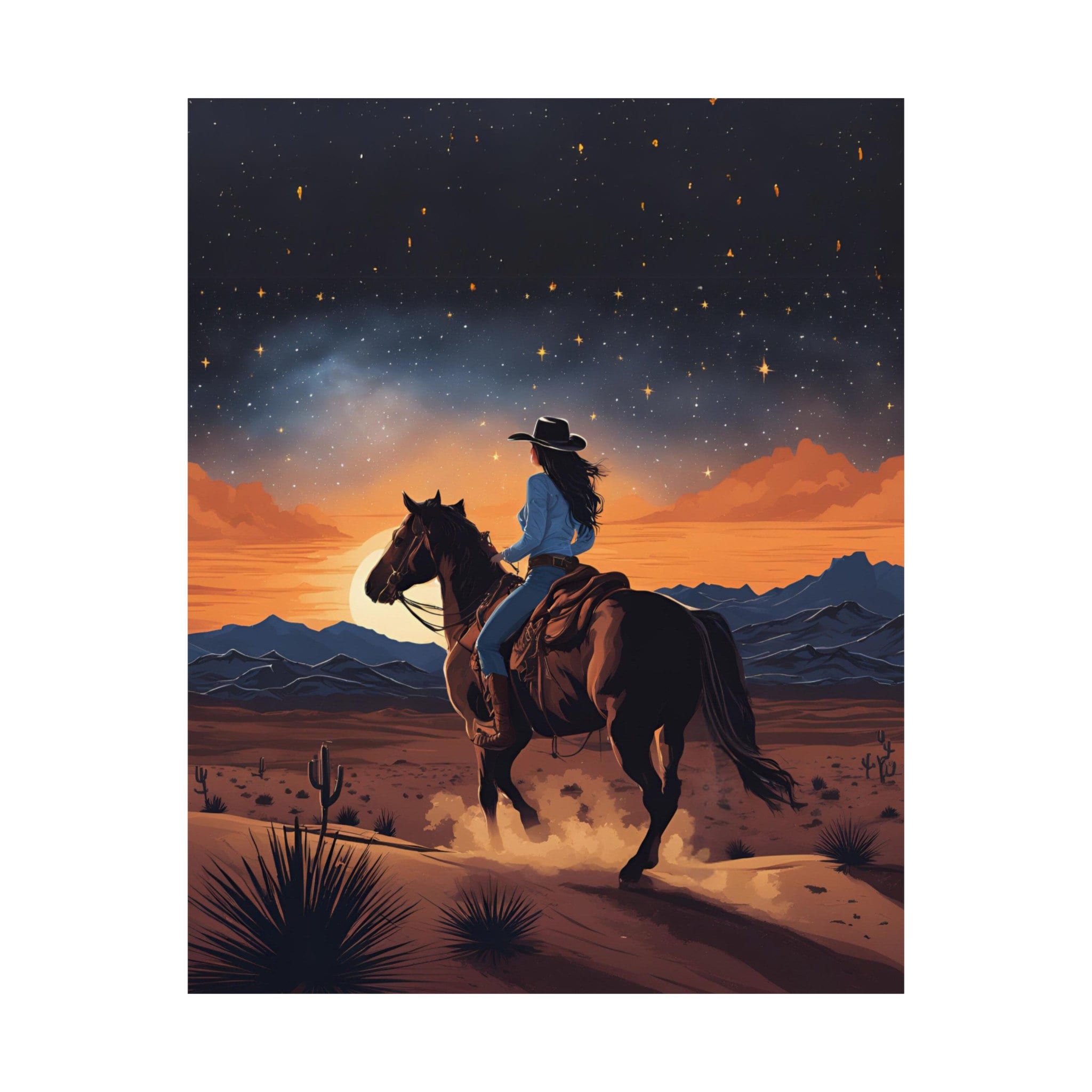 Cosmic Cowgirl Riding Horse Art Print Retro Western Cowgirl Wall Art ...