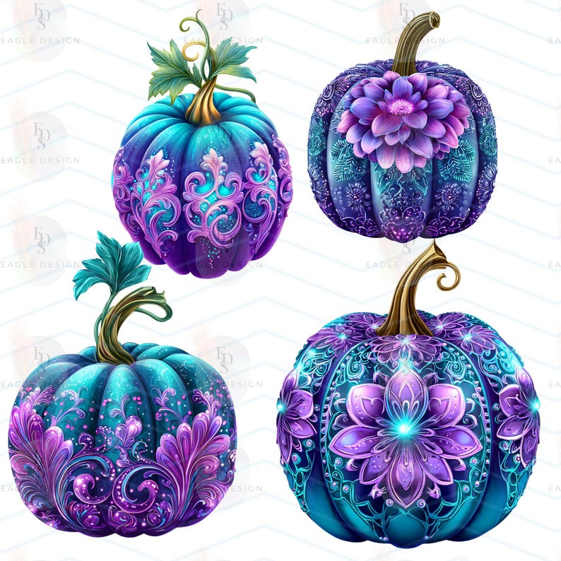 28 PNG Teal Purple Pumpkins Clipart | Fall Autumn Pumpkin Illustrations ...