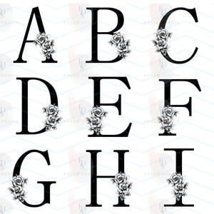 Floral Alphabet PNG Clipart: Black Letters and Numbers (digital ...