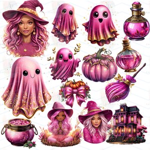 Pink Halloween Clipart Bundle: Witchy, Spooky, Kawaii (digital Download ...