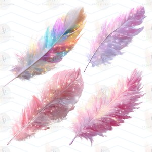 Sparkling Pastel Feather Clipart Bundle, 23 PNG Glitter Feathers ...