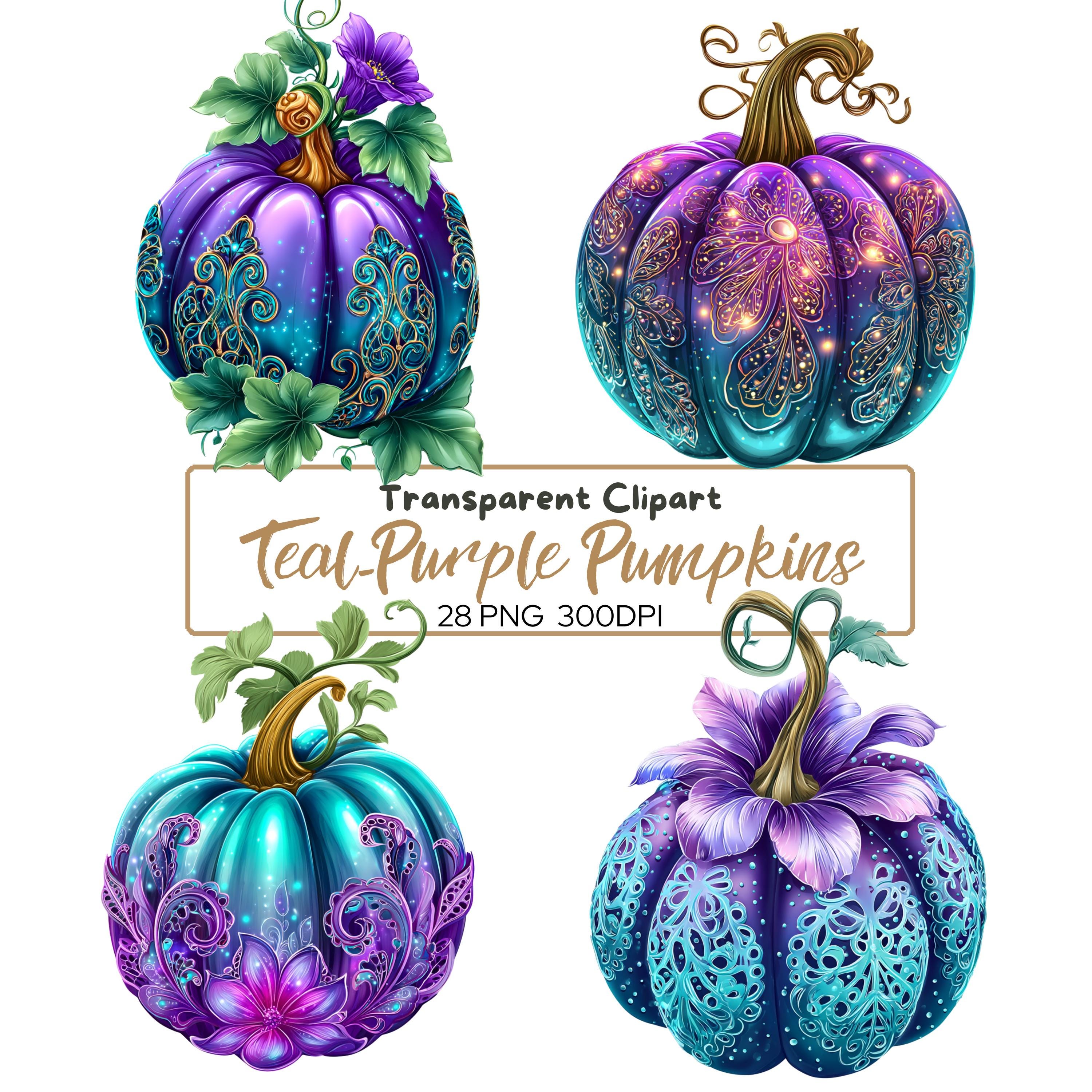 28 PNG Teal Purple Pumpkins Clipart | Fall Autumn Pumpkin Illustrations ...