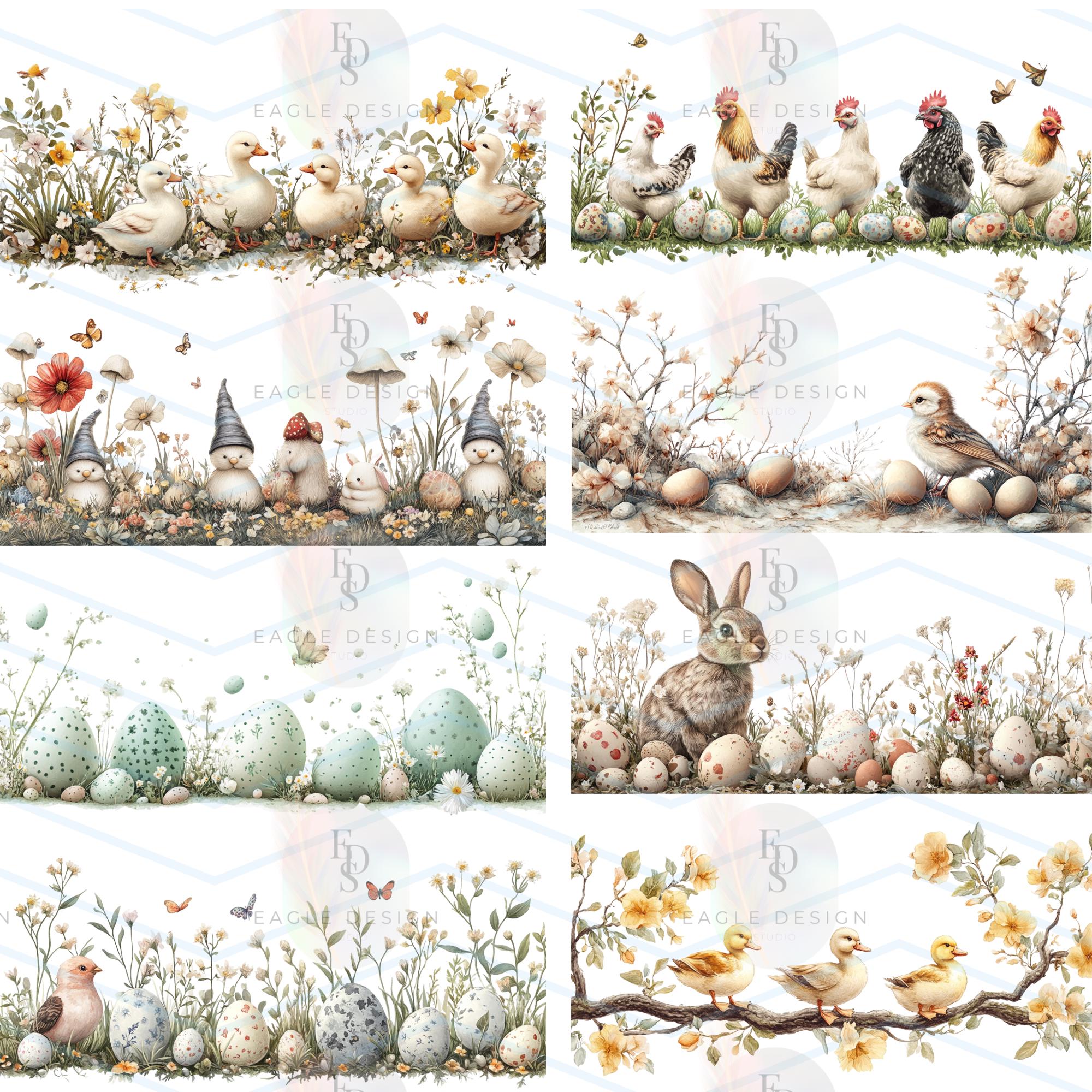 40 PNG Easter BORDER Clipart – Spring Floral Bunny Chicken Borders With ...
