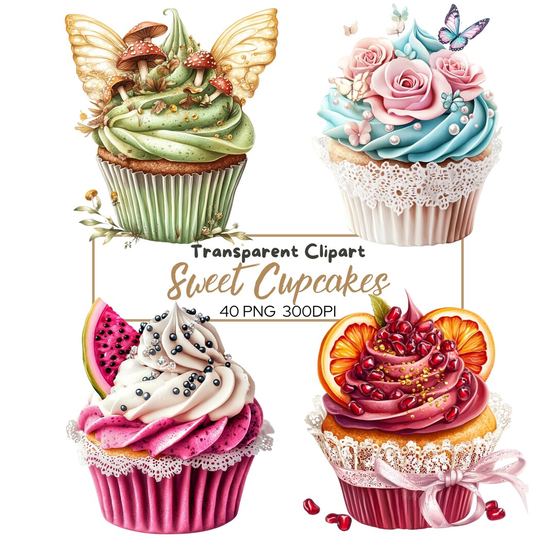 40 PNG CUPCAKES Clip Arts (300 Dpi, Commercial Use, Bundle, Digital ...
