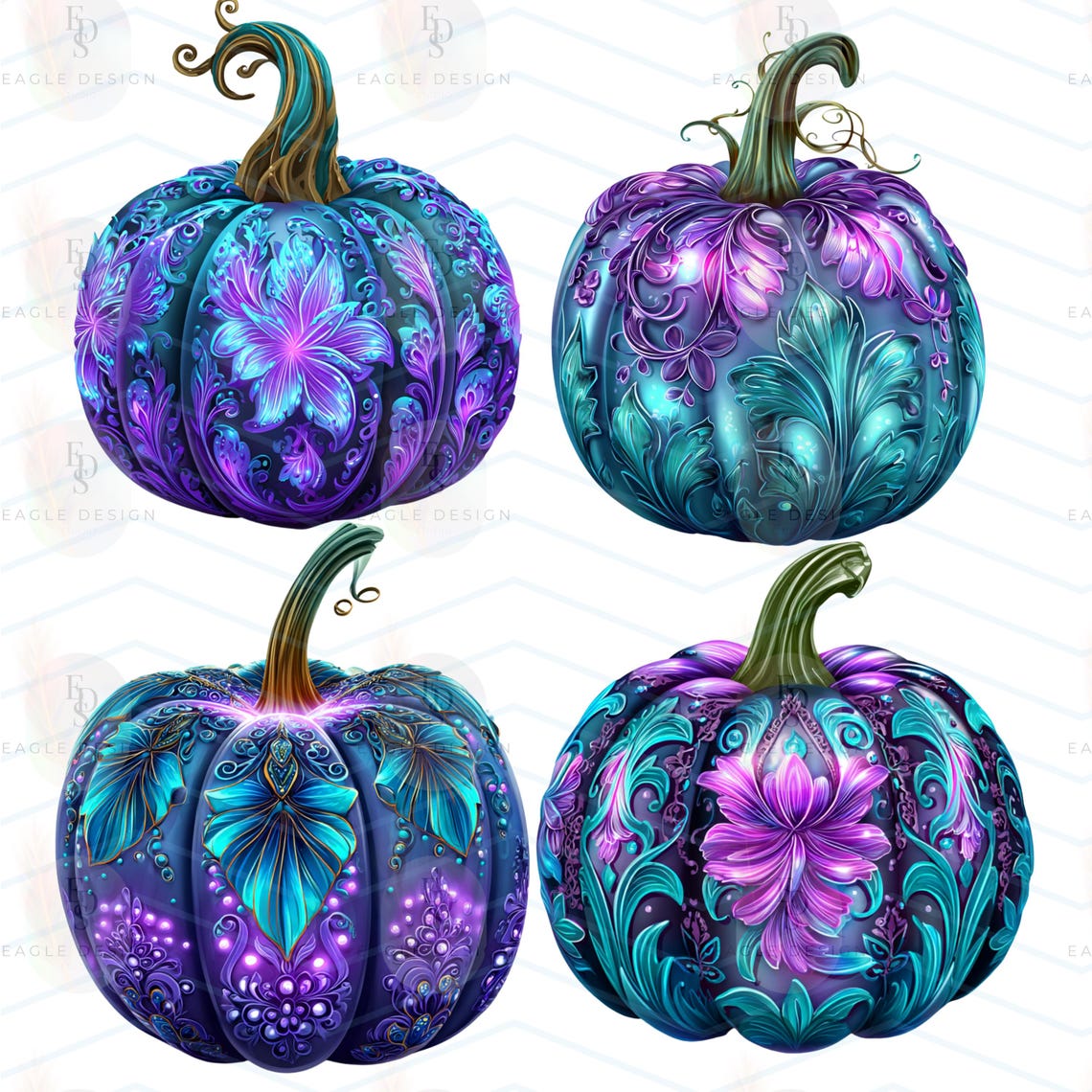 28 PNG Teal Purple Pumpkins Clipart | Fall Autumn Pumpkin Illustrations ...