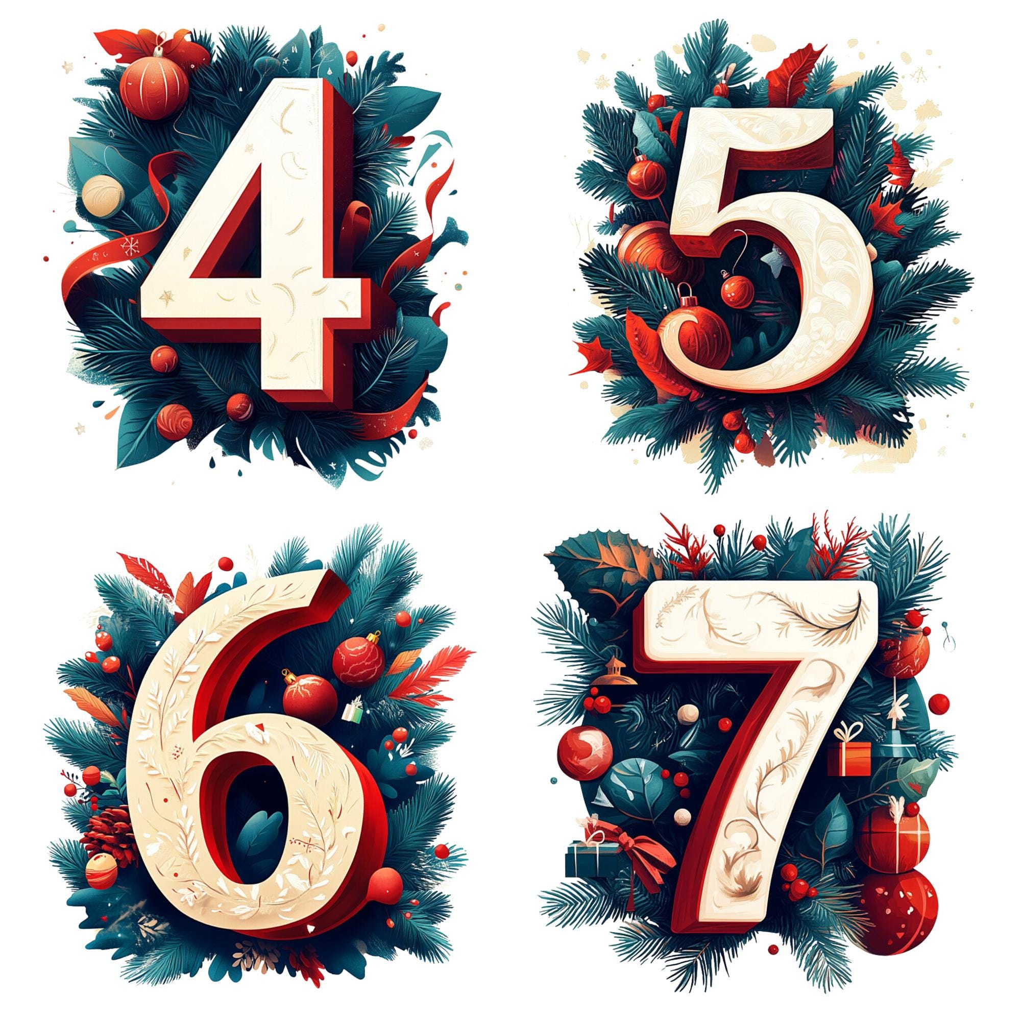 Christmas Numbers Clipart: Holiday PNG Bundle (digital Download ...