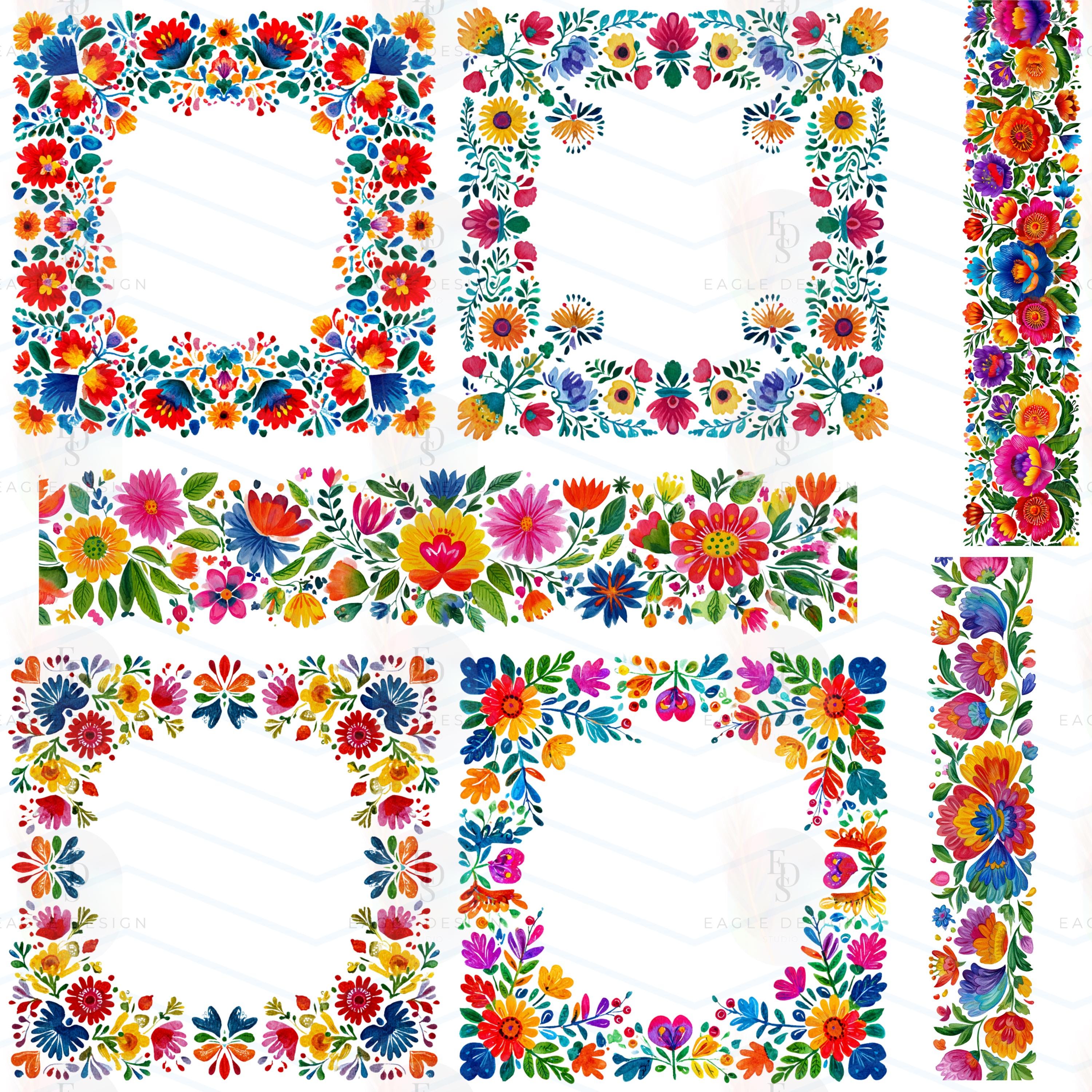 200+ PNG Mexican Fiesta Flowers Clipart, Otomi Floral, Talavera ...