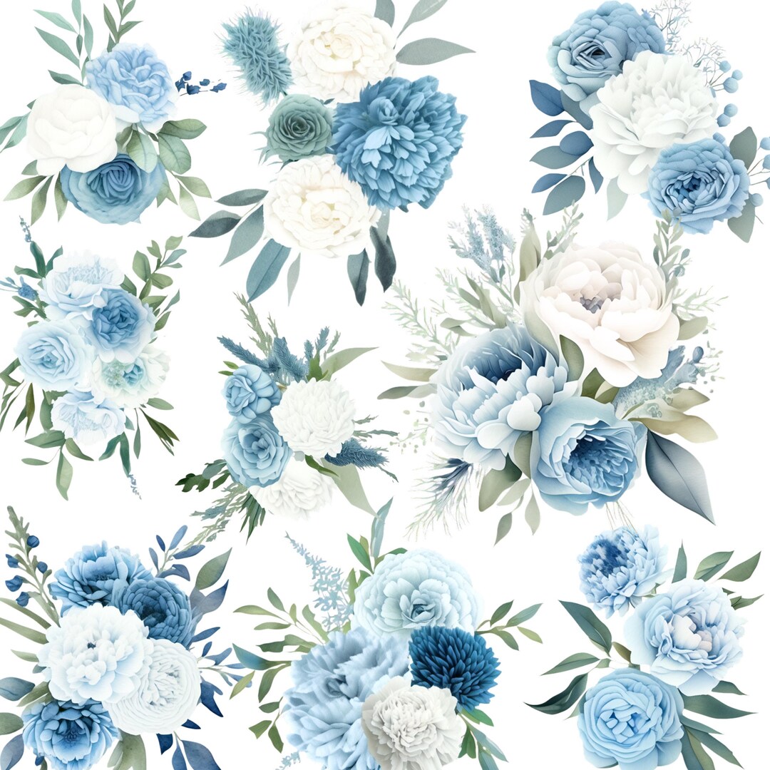 BLUE PEONY - 160 Clip Arts (300 Dpi, Commercial Use, Bundle, Digital ...