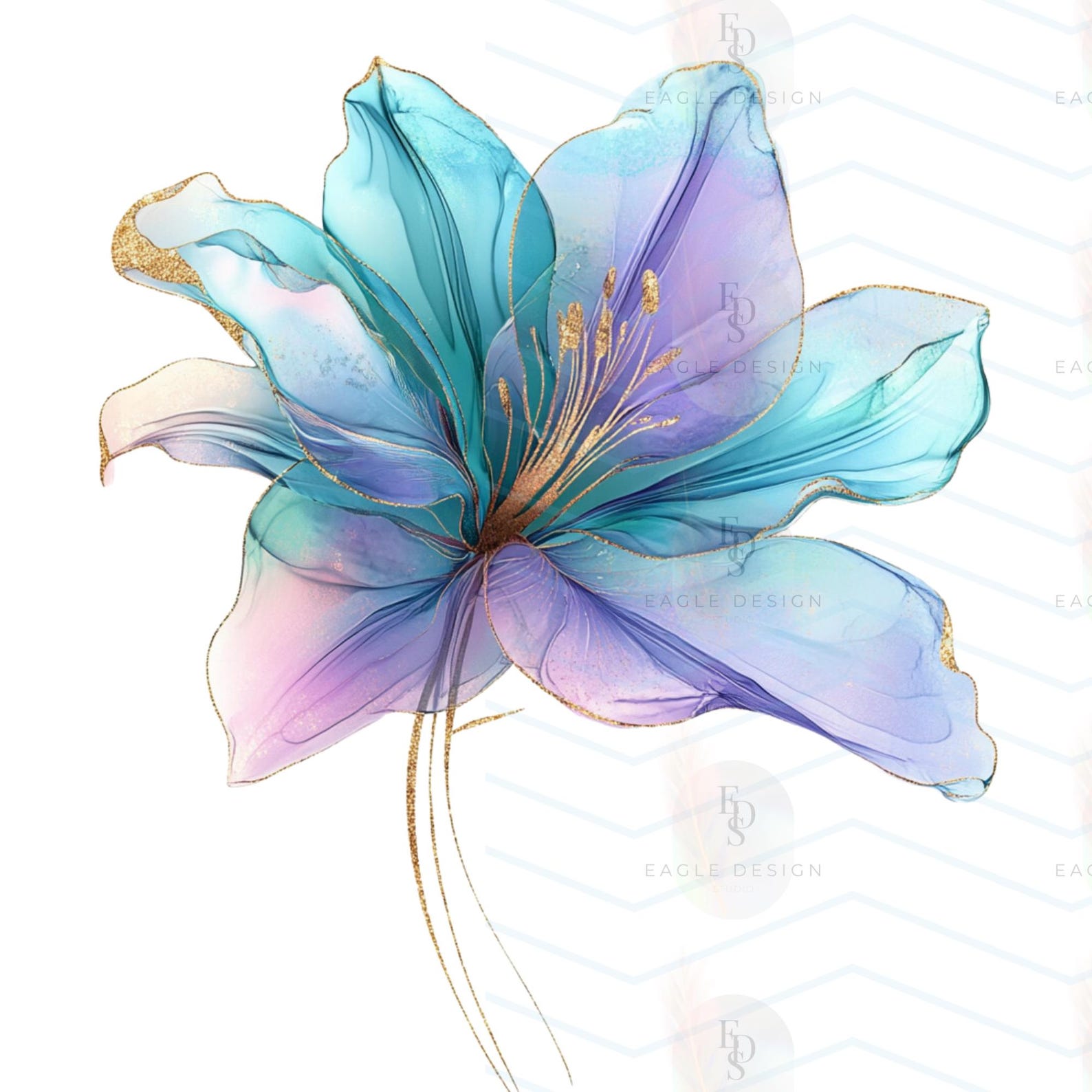 60 PNG TEAL and Purple Watercolor FLOWERS Clip Arts (300 Dpi ...
