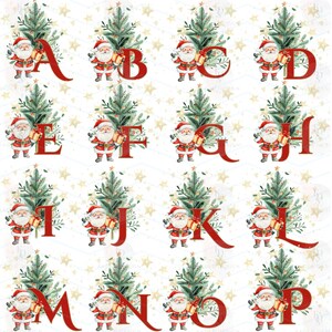 Christmas Santa Letters Clipart: Watercolor Alphabet PNG Bundle ...