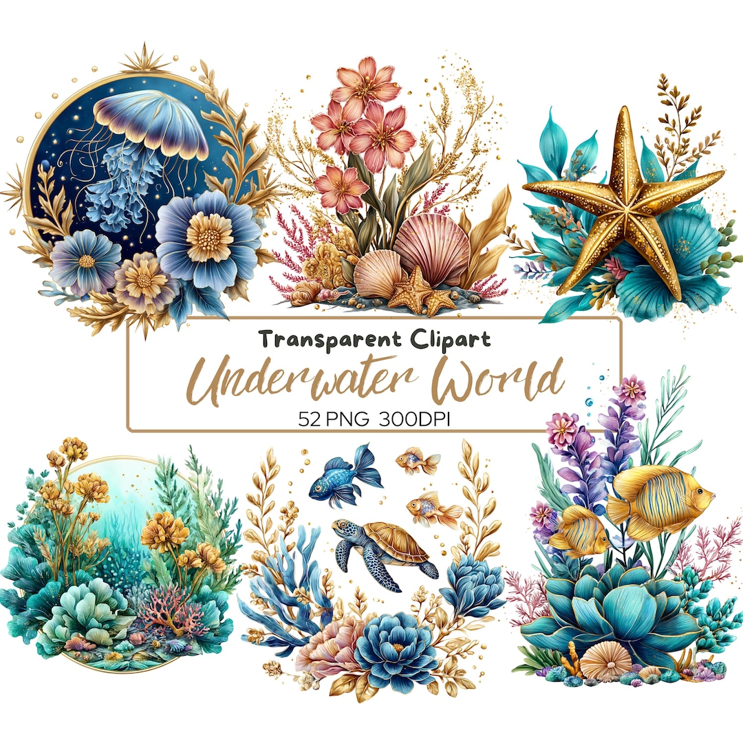 52 PNG Underwater World Clipart Bundle | Watercolor Sea Life, Coral ...