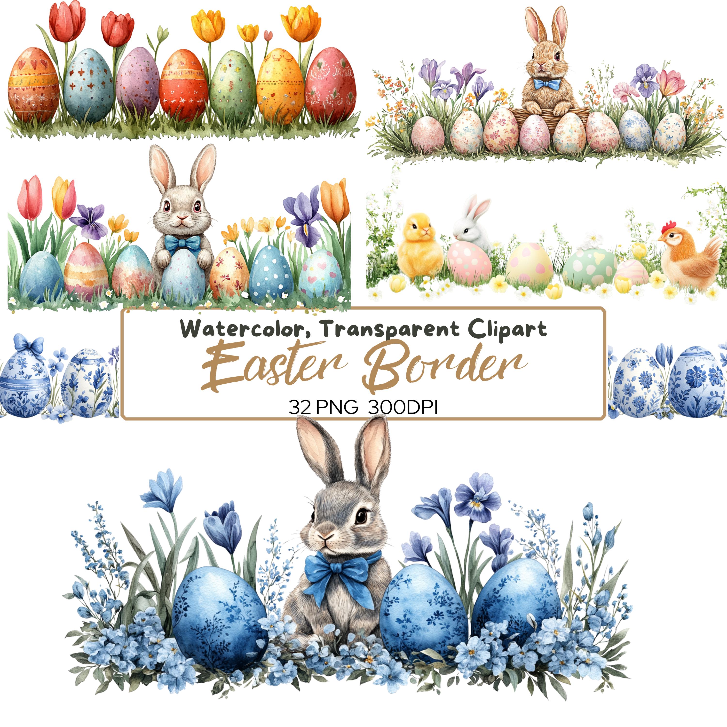 32 PNG Easter BORDER Clipart – Spring Floral Bunny Chicken Borders With ...