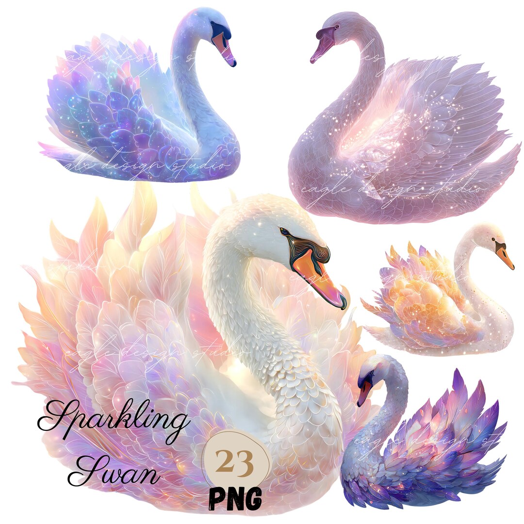 23 PNG Ethereal SWAN Clipart Bundle, Cute Whimsical Swan Illustration ...
