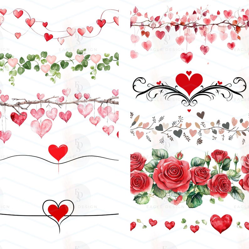 100 PNG Valentines BORDER Clipart – Heart Love Borders With Transparent ...