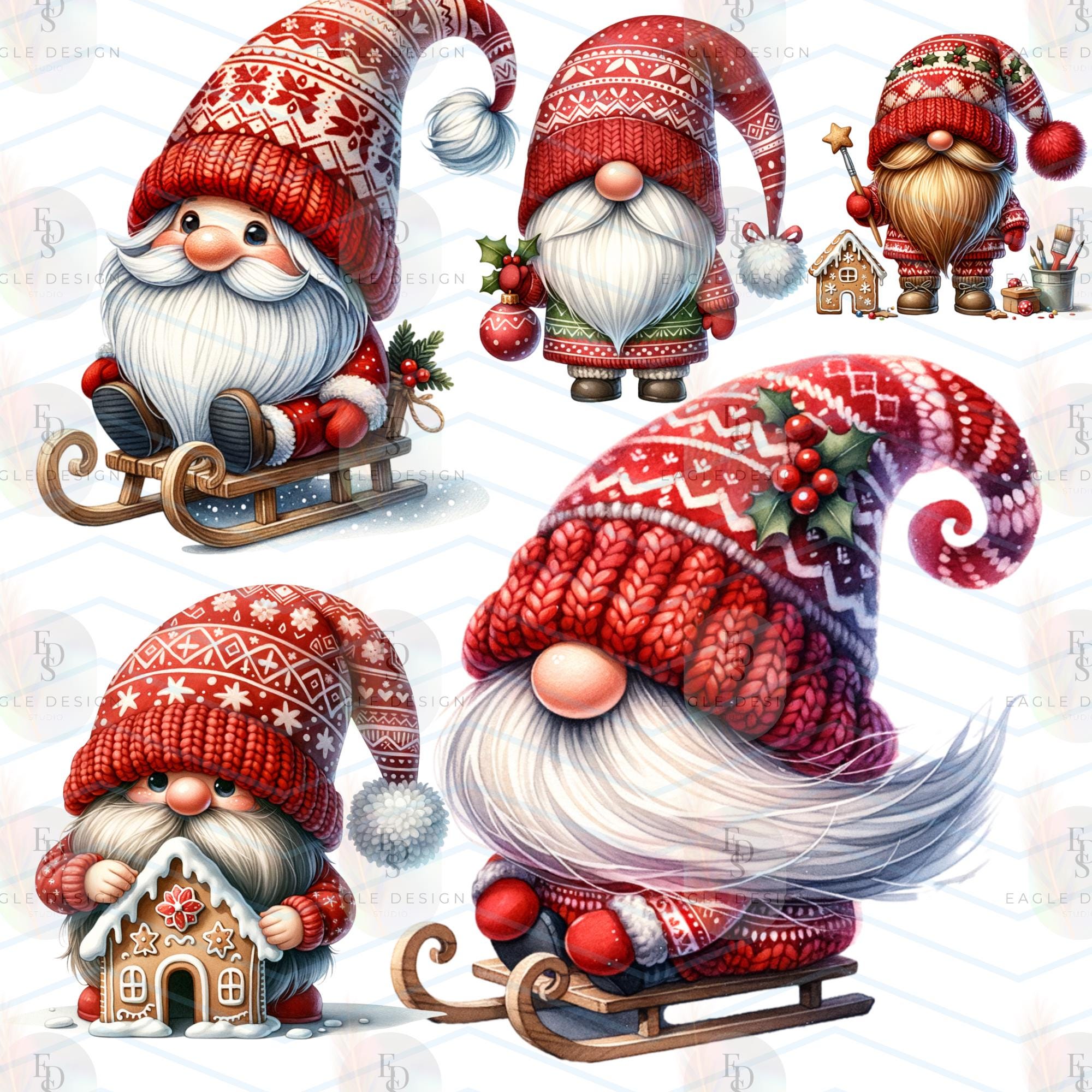 Watercolor Christmas Gnomes Clipart Set: Holiday PNG Files (digital ...