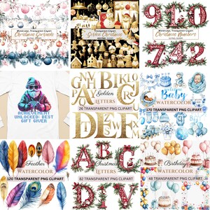 Christmas Santa Letters Clipart: Watercolor Alphabet PNG Bundle ...