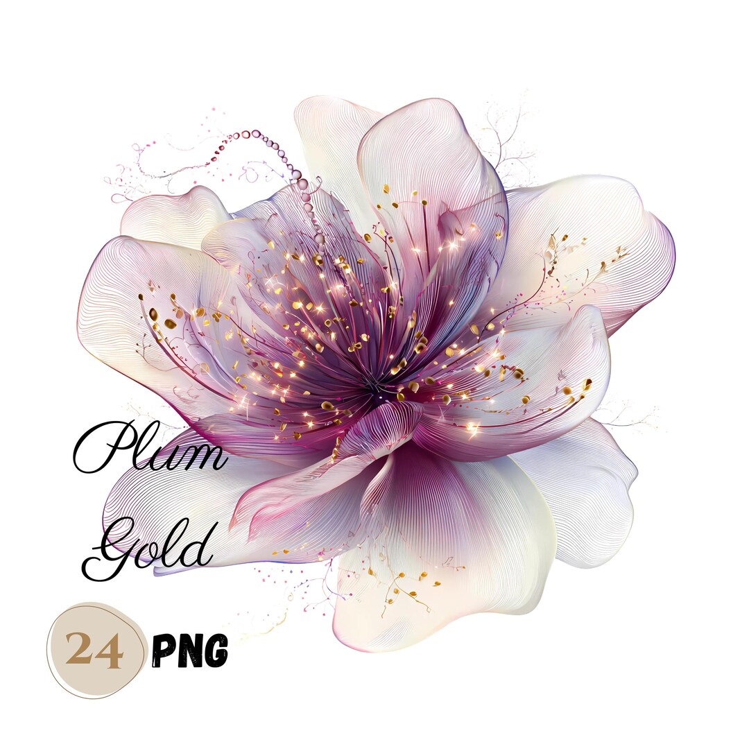 Plum Purple Gold Flower Clipart: Luxury Floral Pngs (digital Download ...