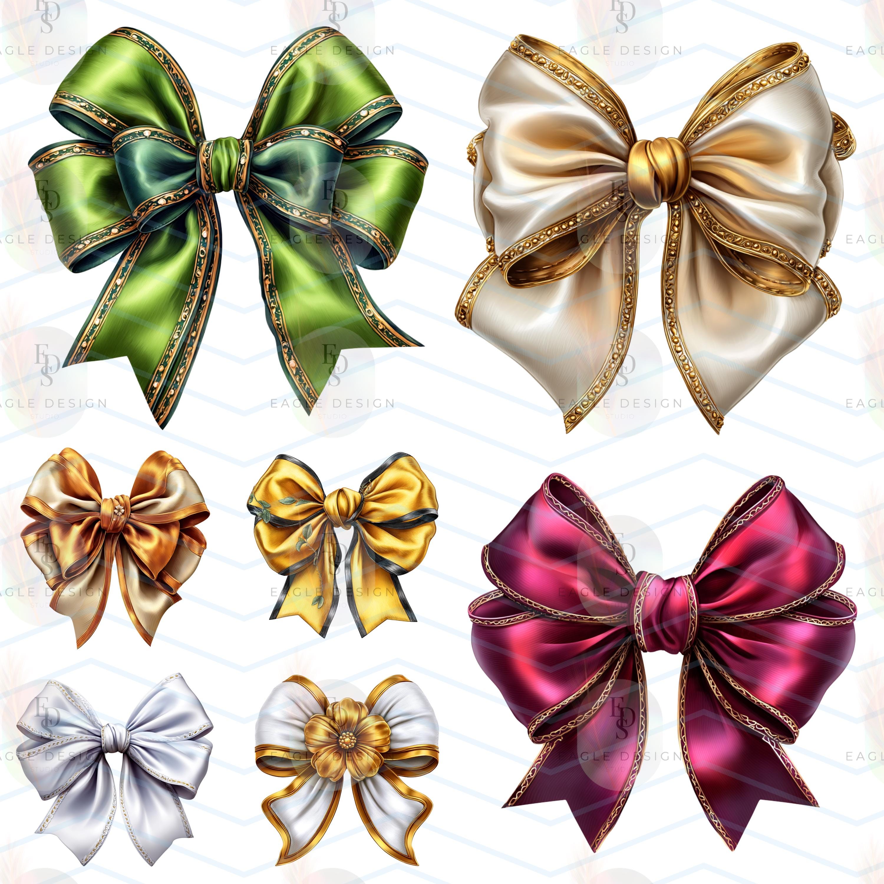 Satin Silk Ribbon Bow Clipart Bundle: Elegant PNG Graphics (digital ...