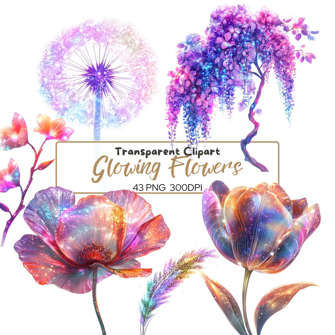 43 PNG GLOWING FLOWERS Clip Arts (300 Dpi, Commercial Use, Bundle ...