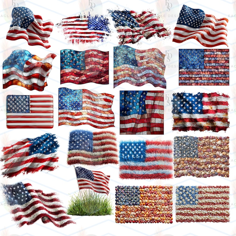 4th of July Clipart Bundle: Watercolor American Flags (220 PNG Digital ...