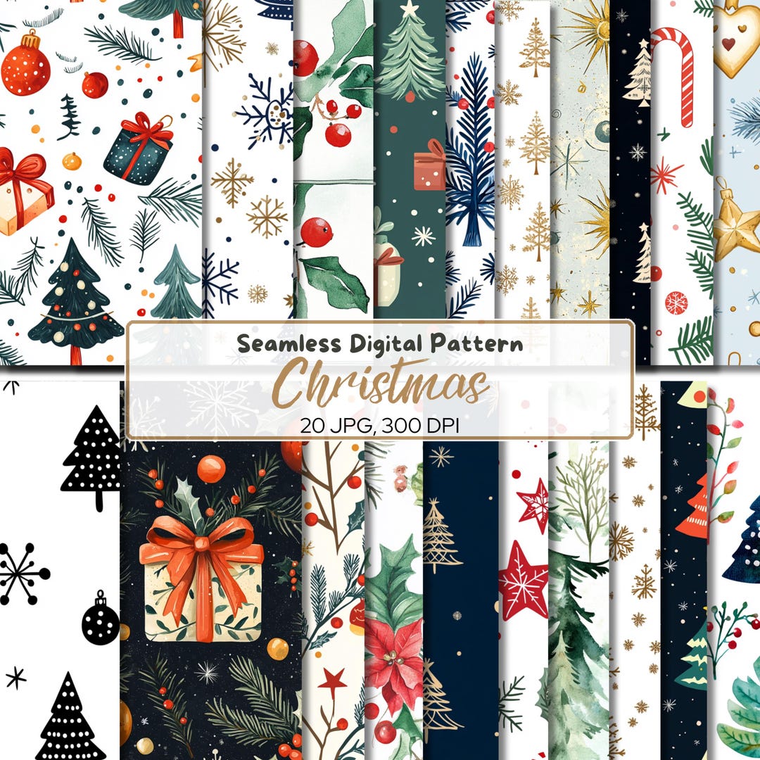 Watercolor Christmas Digital Paper Set - Christmas Seamless Pattern ...