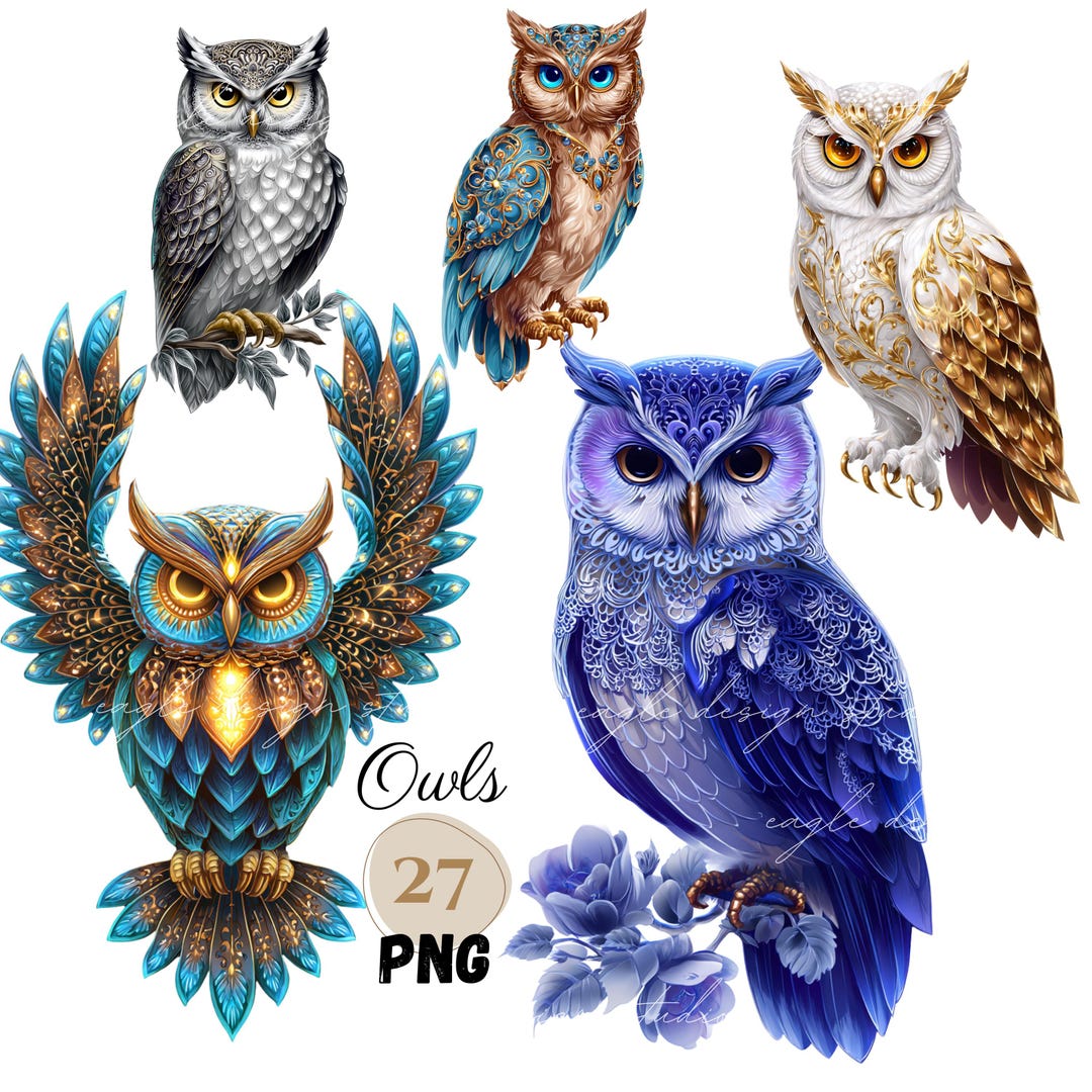 Glowing Lace Owl Clipart Bundle: Blue, Pink, Purple (digital Download ...