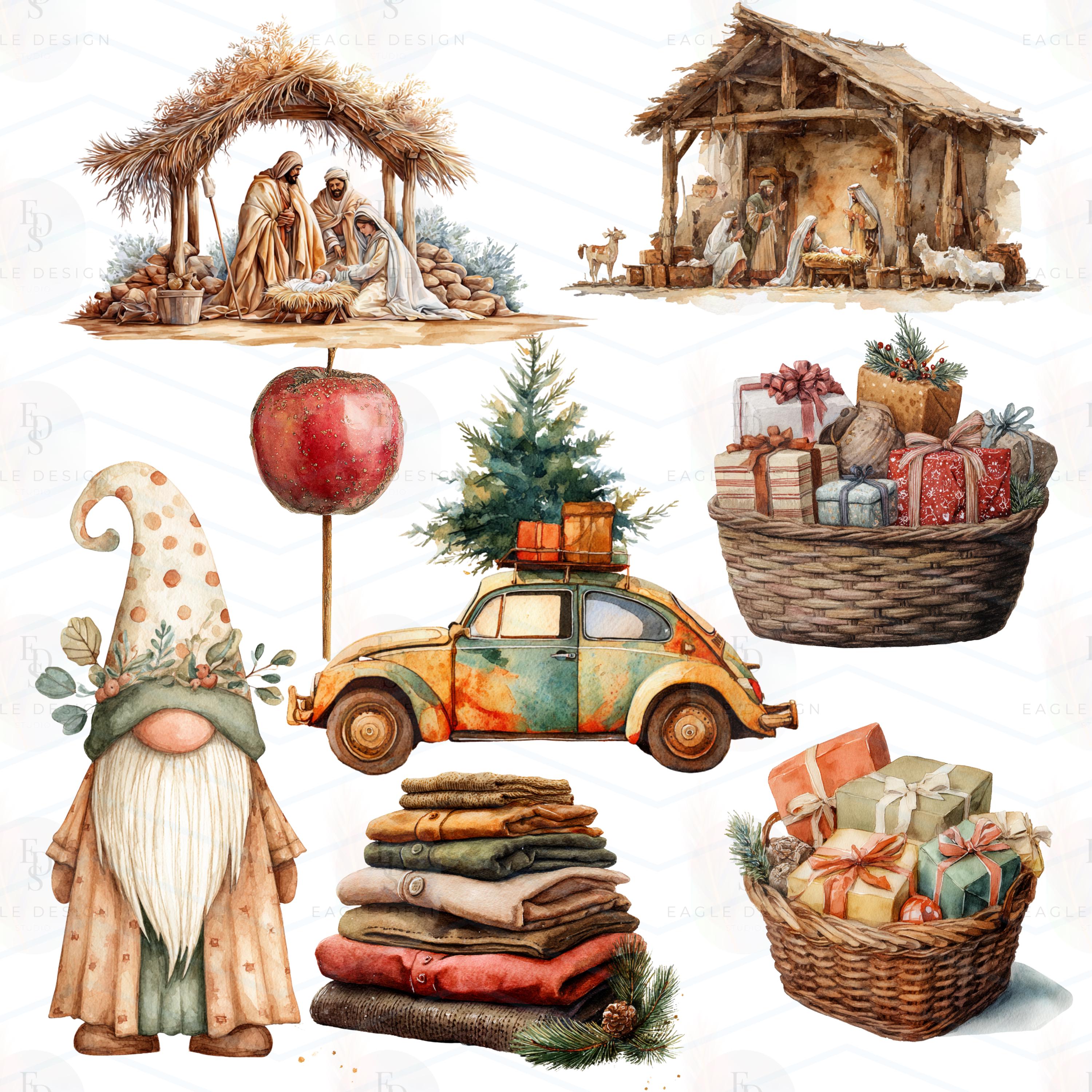 100+ Boho Christmas Watercolor Clipart, Rustic Christmas PNG Bundle ...