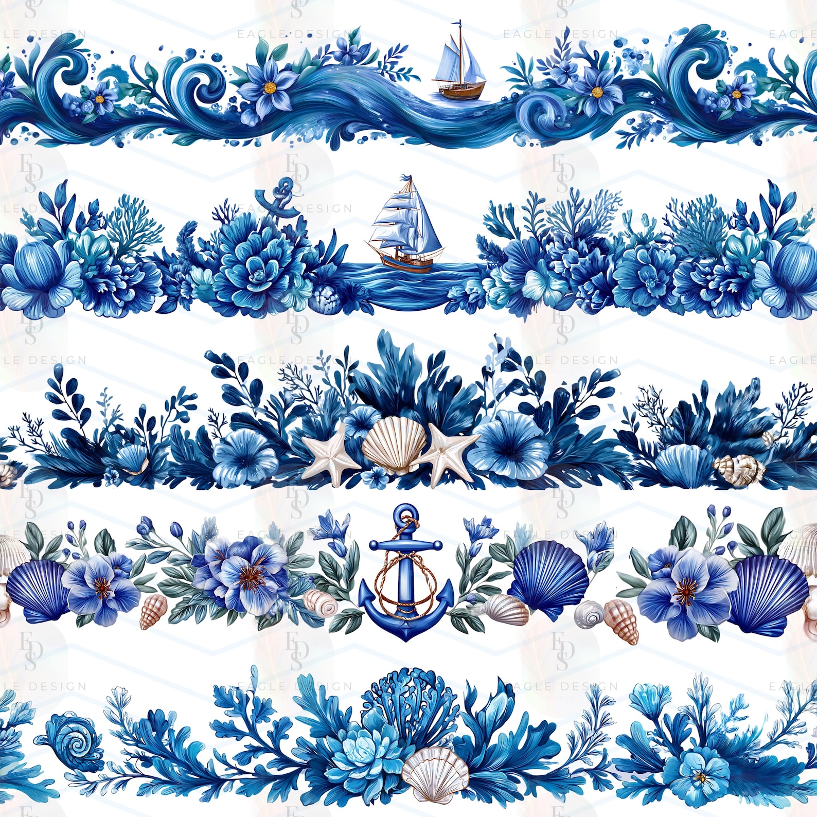 30 PNG Blue Nautical Borders Clipart, Seashell Ocean Anchor Lighthouse ...