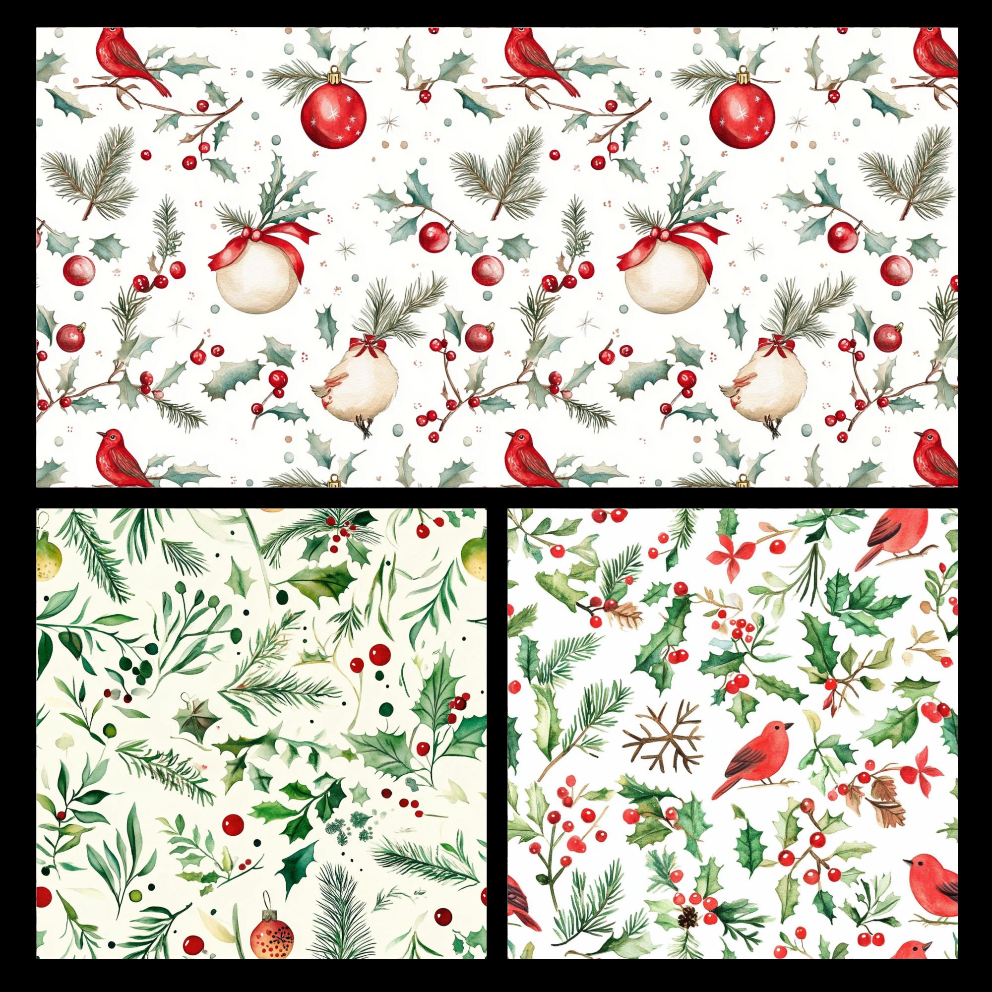 Watercolor Christmas Digital Paper Set - Christmas Seamless Pattern ...