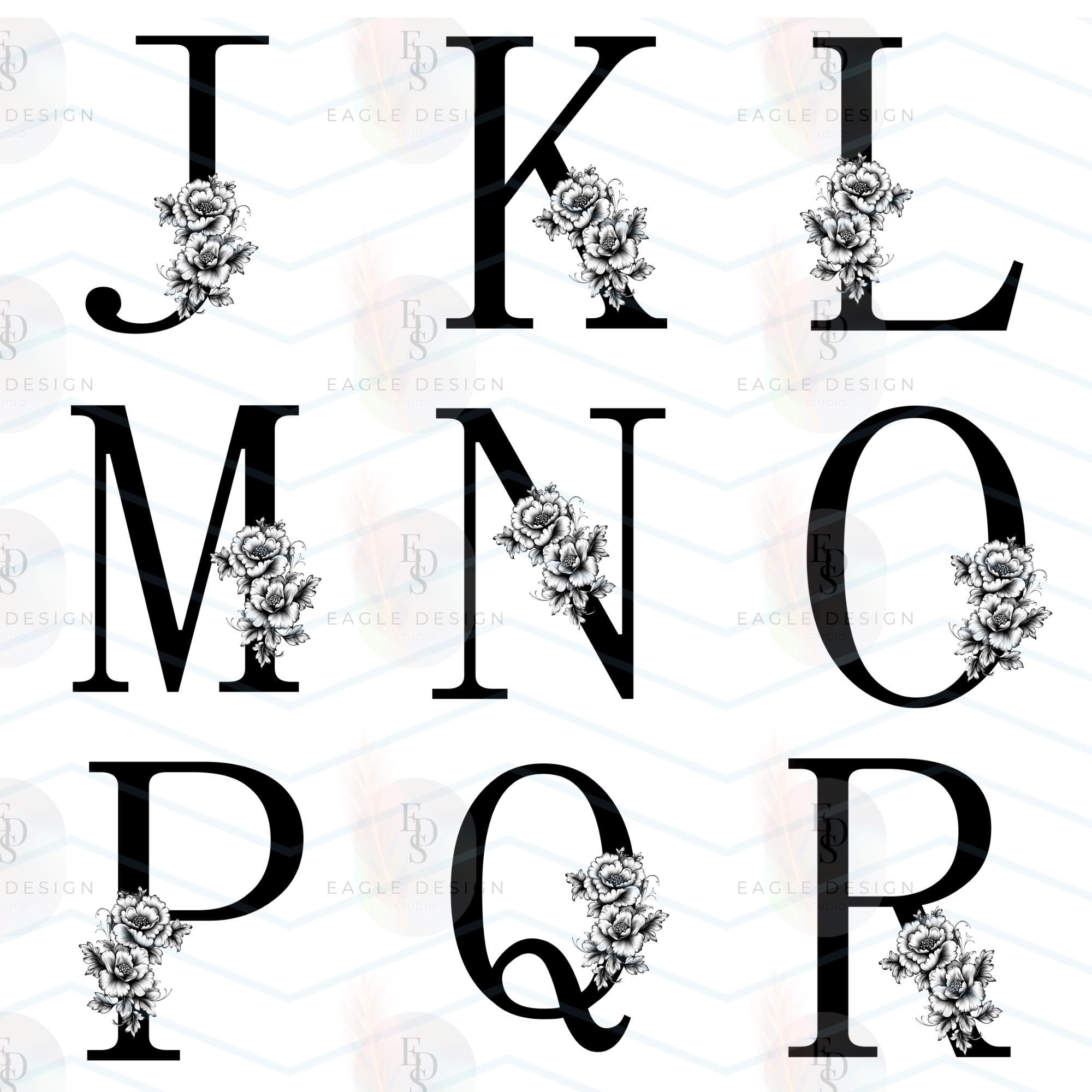 Floral Alphabet PNG Clipart: Black Letters and Numbers (digital ...