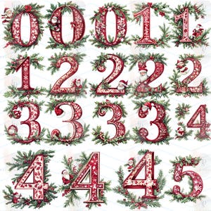 52 PNG, Illuminated CHRISTMAS Numbers Bundle Card Clipart, Christmas ...