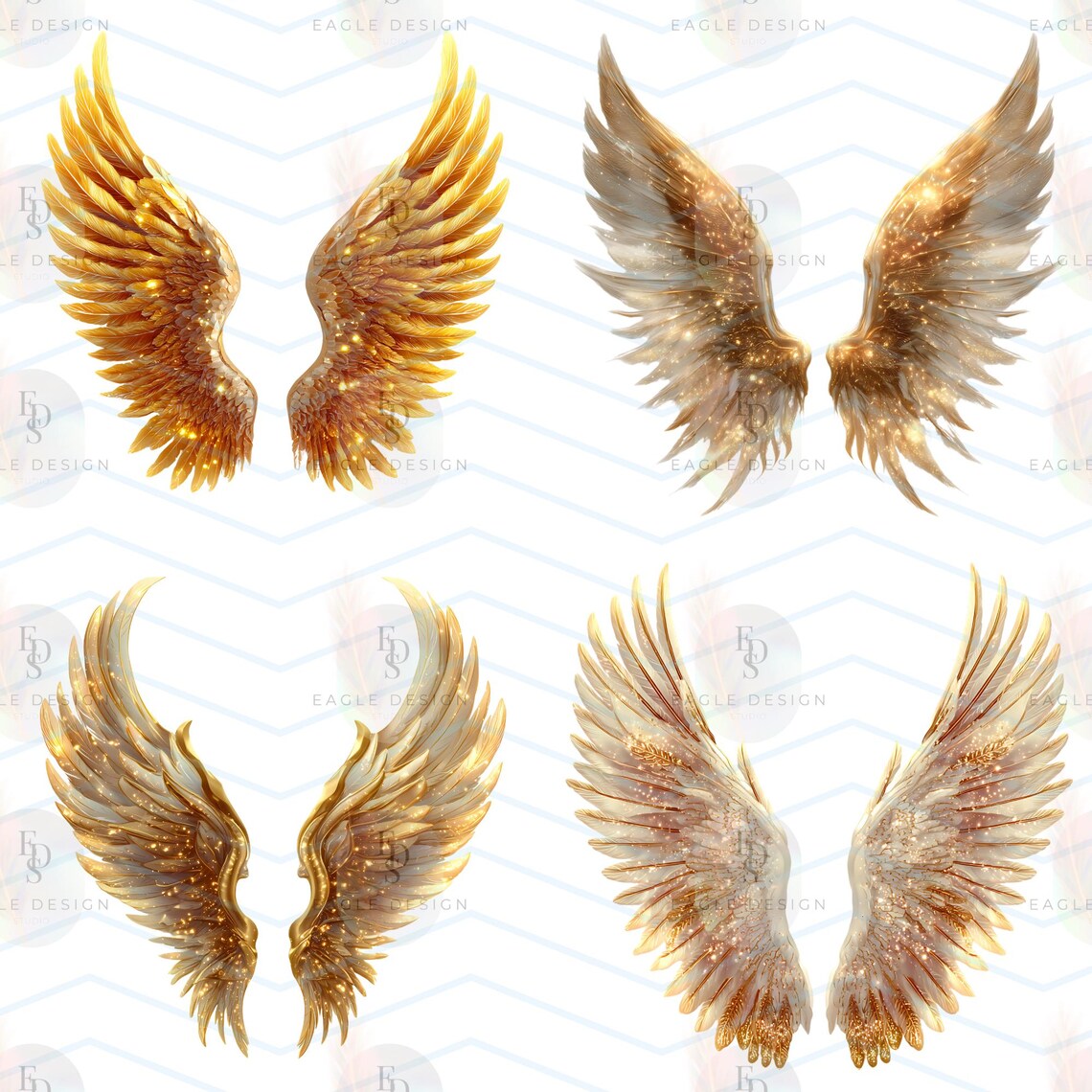30 PNG Gold Angel Wings Clipart Bundle, Ethereal Golden WINGS ...