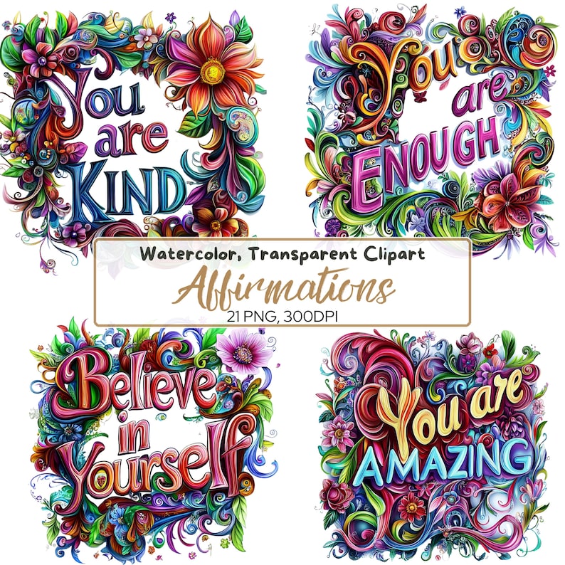 Inspirational Quotes Clipart PNG: Gold & Blue Affirmations (digital ...