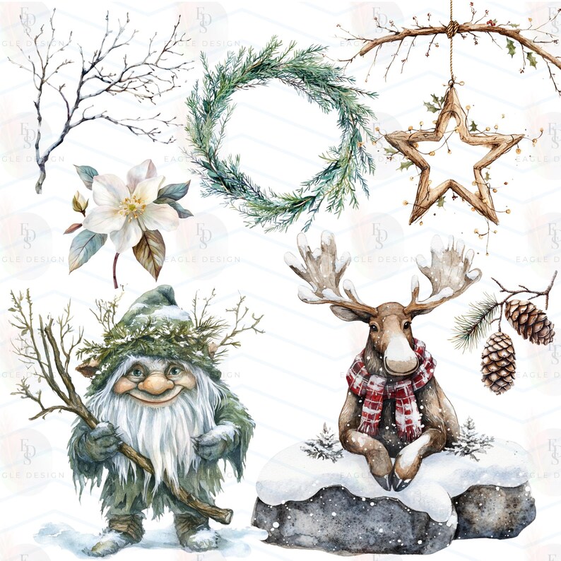 Winter Woodland Watercolor Clipart Set – 61 PNG | Wild Animals, Snow ...