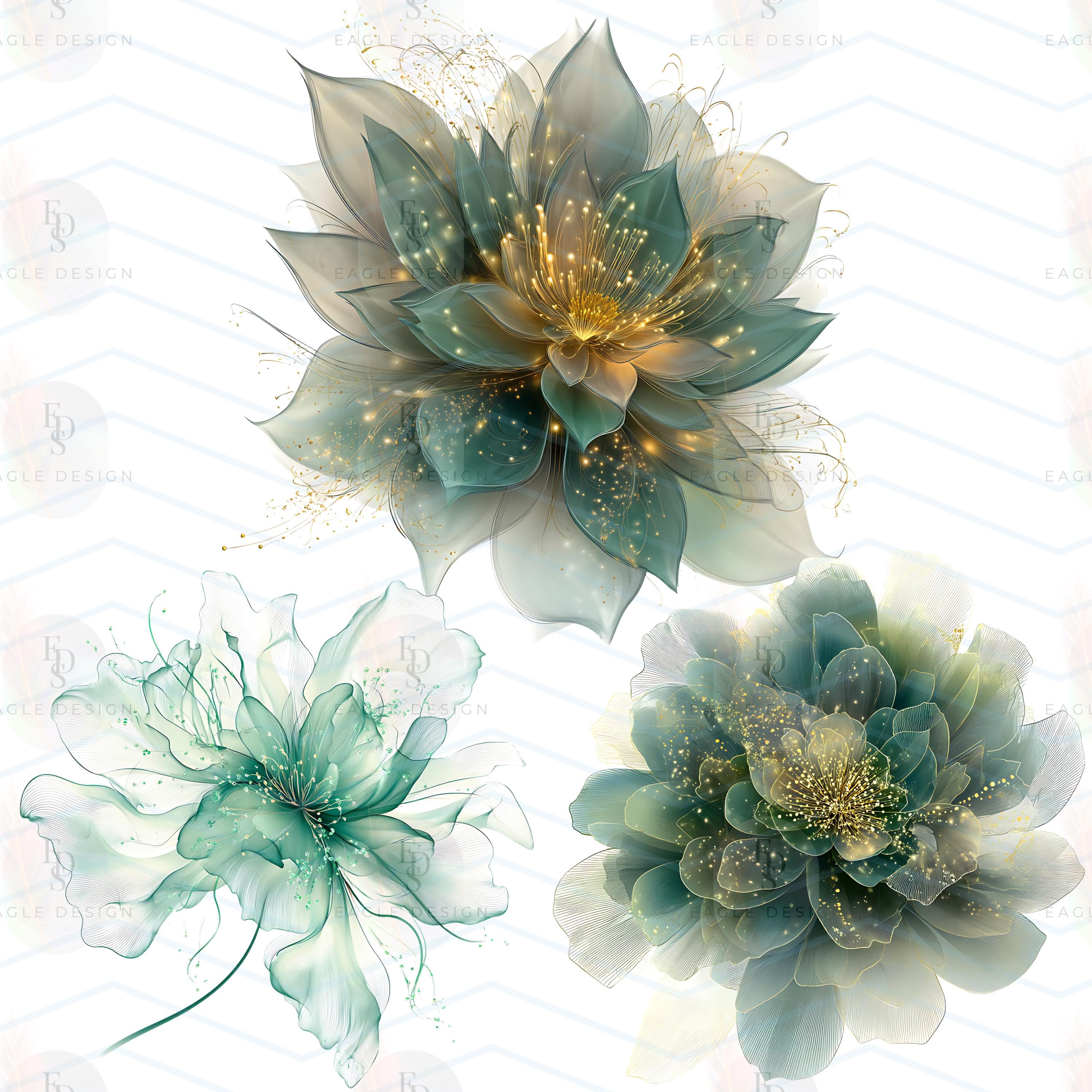 Green Gold Flower Clipart: Luxury Floral PNG Images (digital Download ...