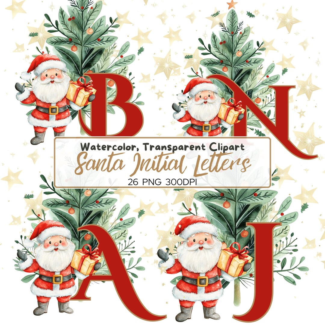 26 PNG Initial CHRISTMAS Santa Letters Bundle Card Clipart, English ...