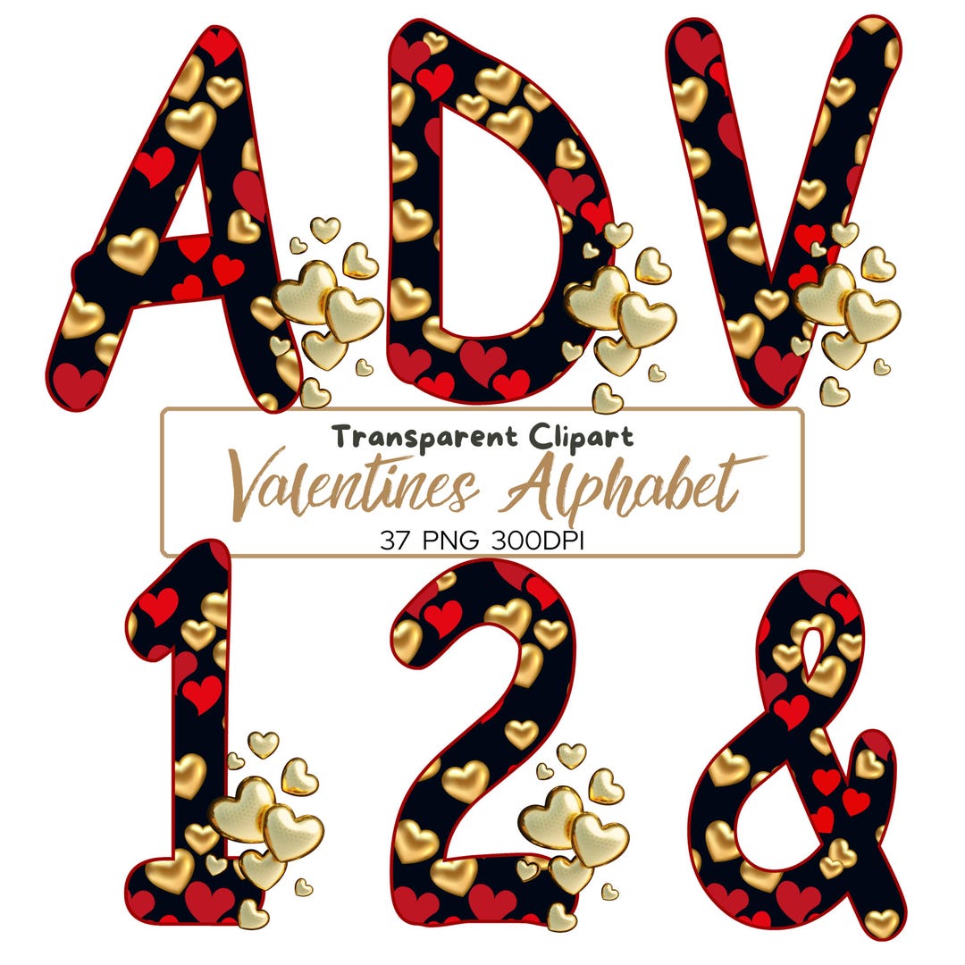 Valentine's Alphabet Clipart Bundle: Love Letters & Numbers (digital ...